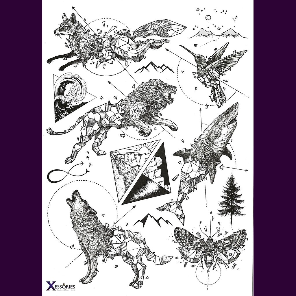 Temporary Tattoos - Animals to Low-Poly Mix Large - 21 x 15 cm - TX021 ...