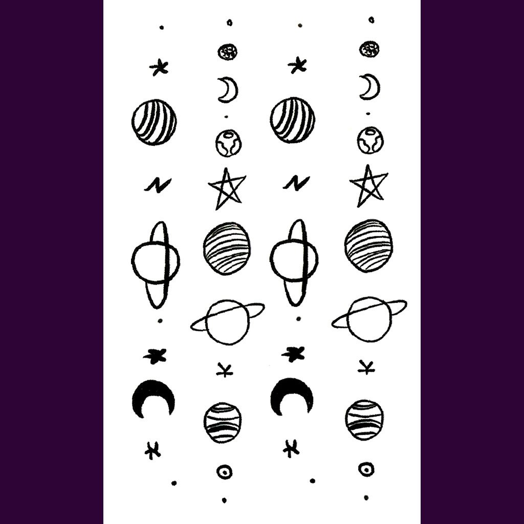 Temporary Tattoos - Planets Icons Mix - 10.5 x 6 cm - TX026 - Xessories