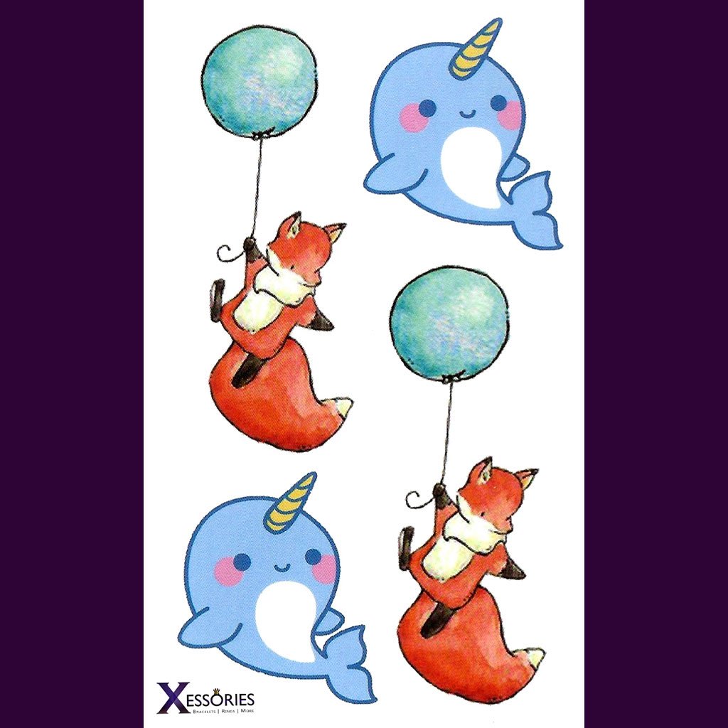 Temporary Tattoos - Wolf n Whale Cartoon - 10.5 x 6 cm - TX027 - Xessories