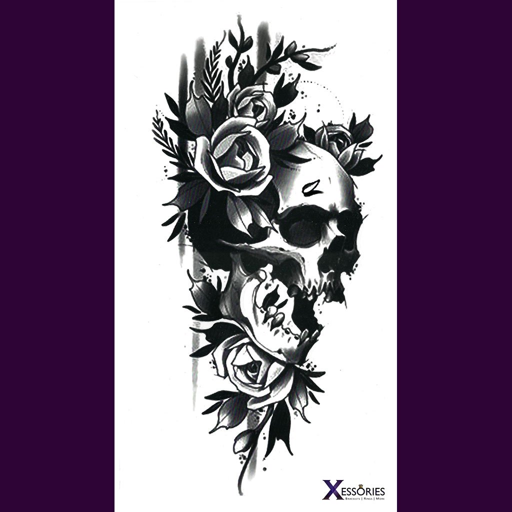Temporary Tattoos - Skull n Flowers Large - 21 x 11.5 cm - TX030 ...
